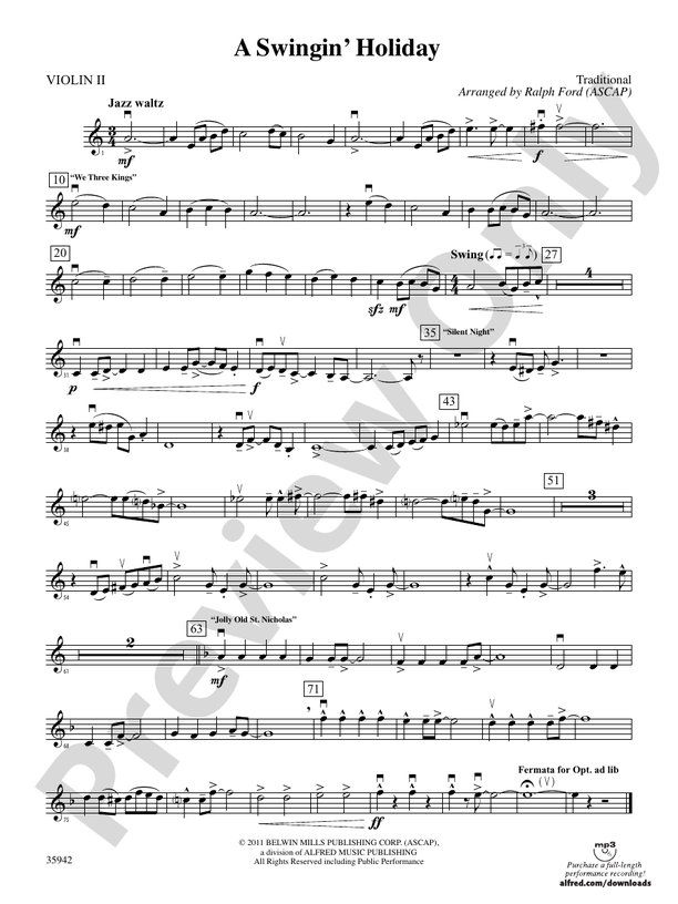 A Swingin' Holiday: 2nd Violin: 2nd Violin Part - Digital Sheet Music Download