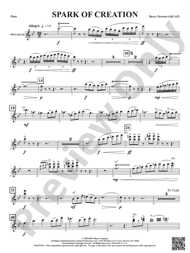 Spark of Creation: 1st Flute: 1st Flute Part: Bryce Newton - Digital Sheet Music Download