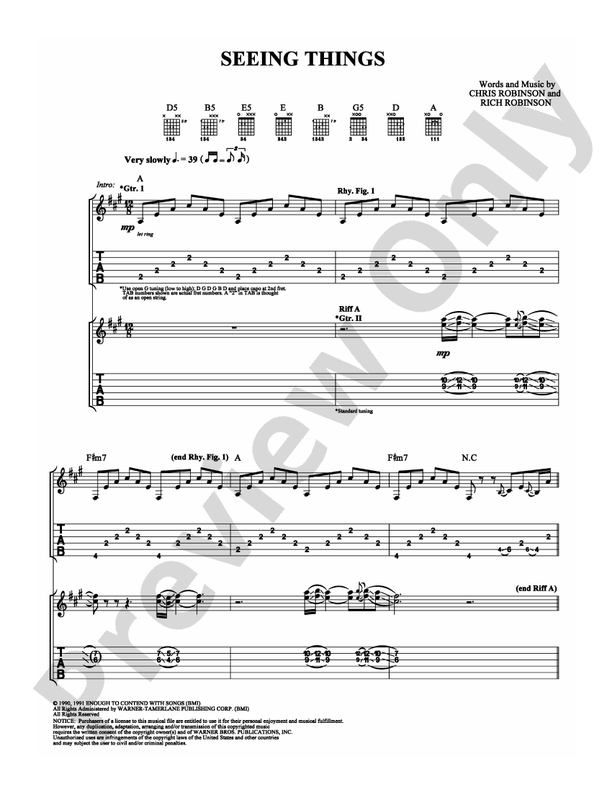 Seeing Things: Guitar TAB: The Black Crowes - Digital Sheet Music Download