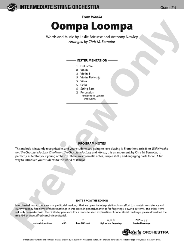 Oompa Loompa: Score: String Orchestra Score - Digital Sheet Music Download