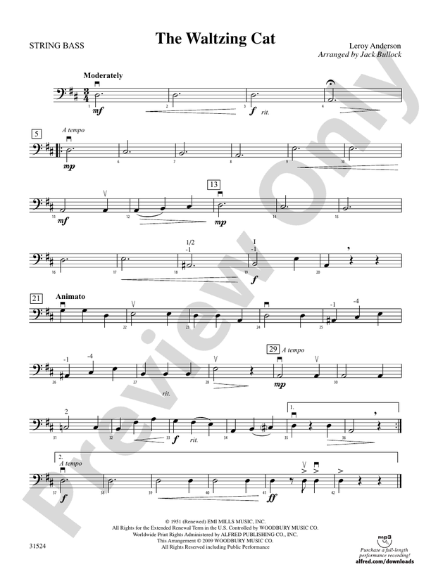 The Waltzing Cat: String Bass: String Bass Part - Digital Sheet Music ...