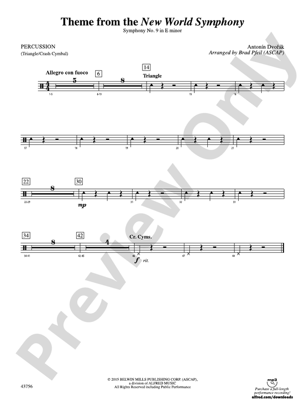 New World Symphony, Theme from the: 1st Percussion: 1st Percussion Part - Digital Sheet Music ...