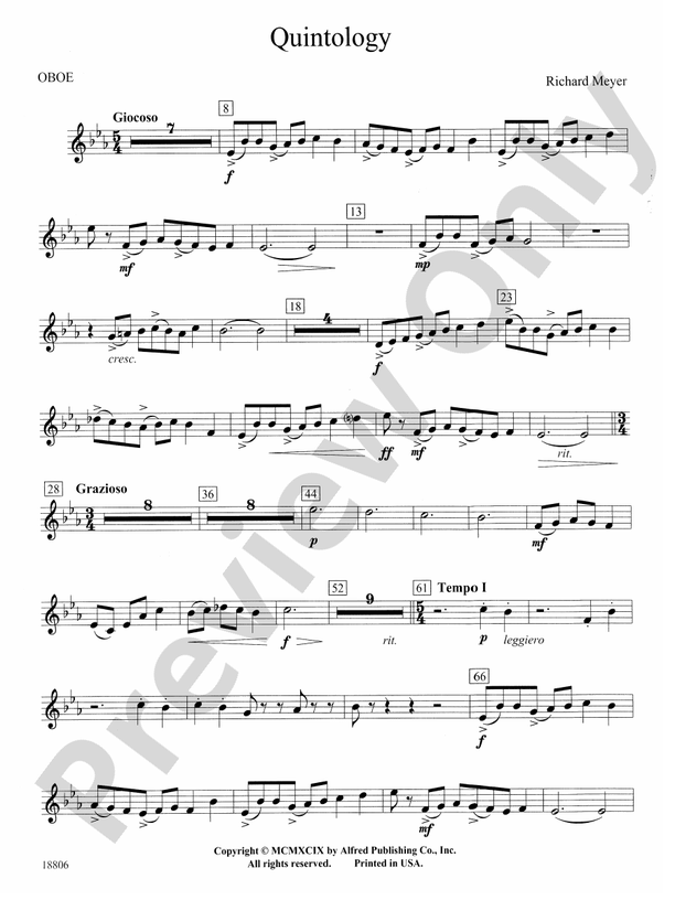 Quintology: Oboe: Oboe Part - Digital Sheet Music Download