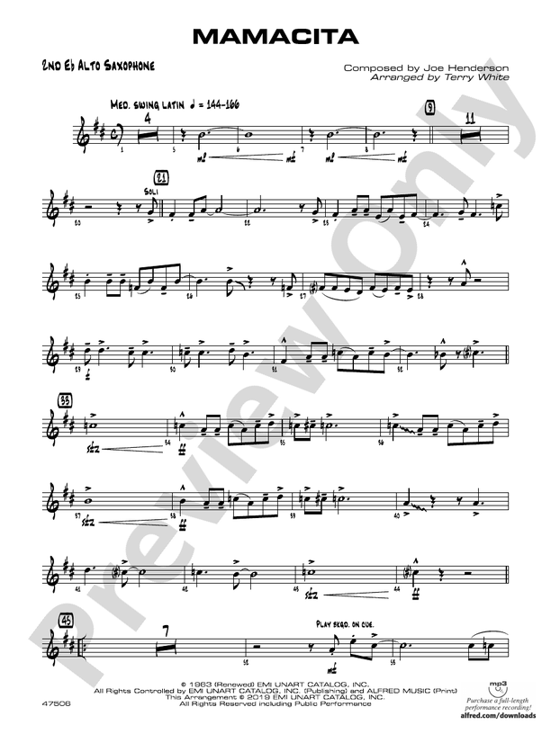 Mamacita: 2nd E-flat Alto Saxophone: 2nd E-flat Alto Saxophone Part - Digital Sheet Music Download
