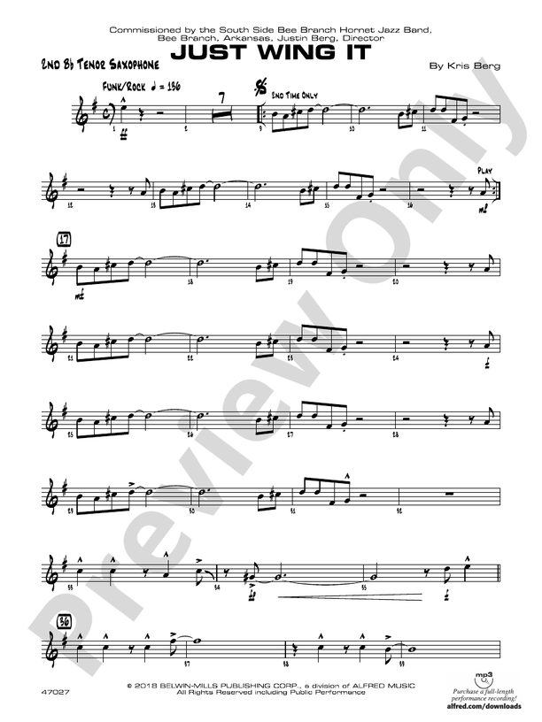 Just Wing It: 2nd B-flat Tenor Saxophone: 2nd B-flat Tenor Saxophone Part - Digital Sheet Music ...