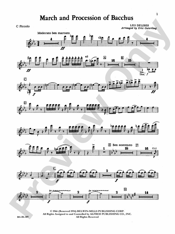 March and Procession of Bacchus: Piccolo: Piccolo Part - Digital Sheet ...