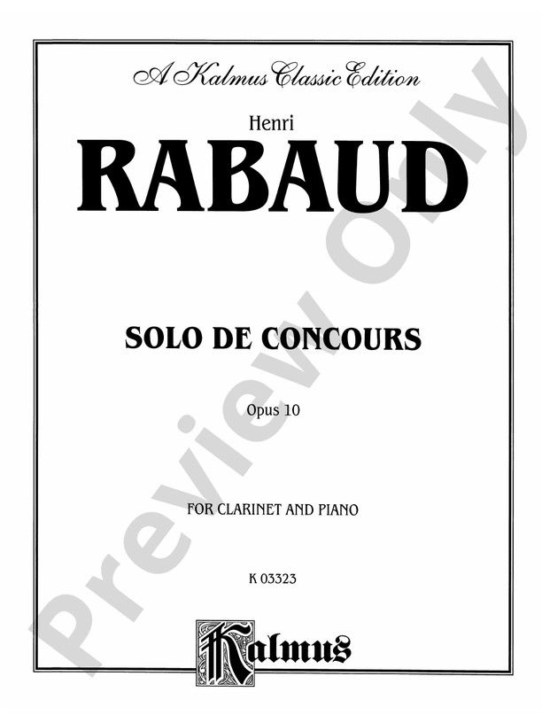 Rabaud: Solo de Concours, Op. 10: Clarinet Part(s): Henri Rabaud ...