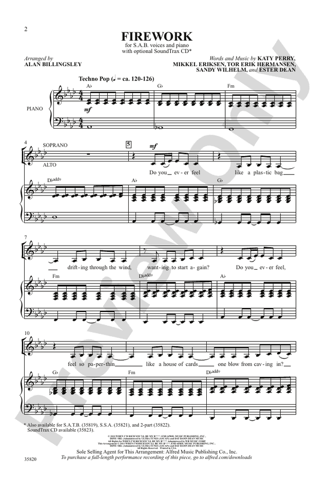 Firework: SAB Choral Octavo: Katy Perry - Digital Sheet Music Download