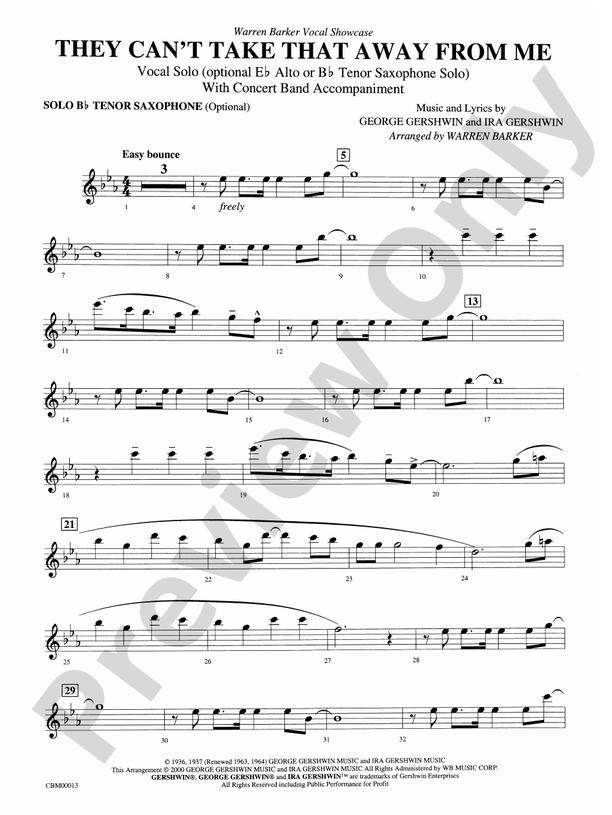 They Can't Take That Away from Me: Optional Solo Tenor Saxophone ...