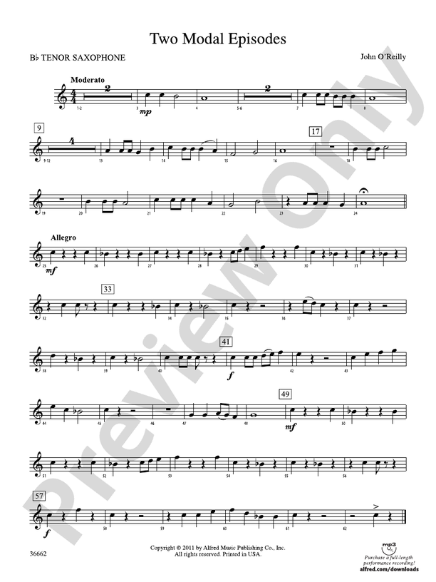 Two Modal Episodes B Flat Tenor Saxophone B Flat Tenor Saxophone Part