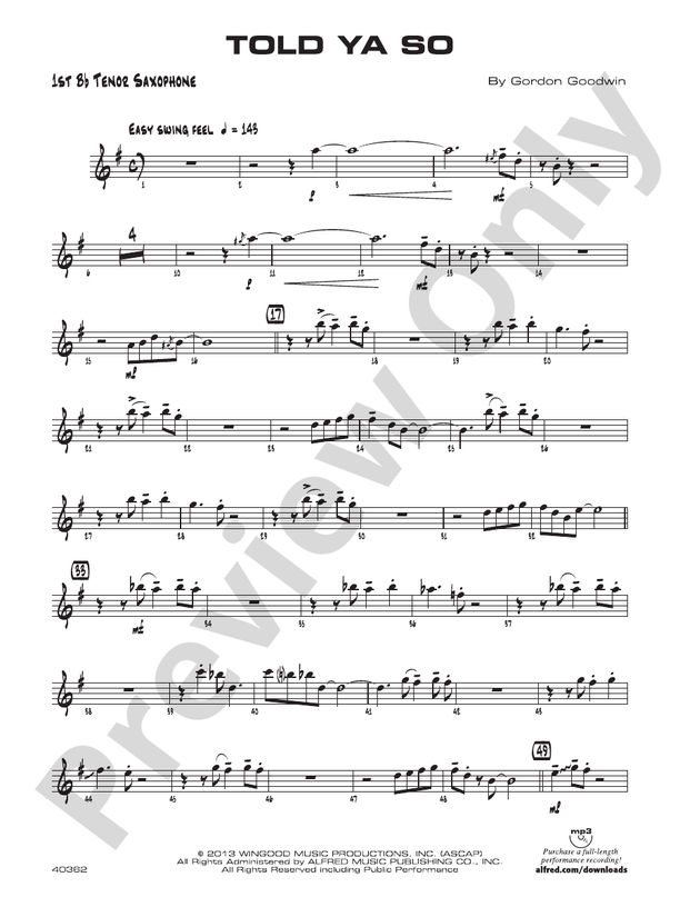 Told Ya So: B-flat Tenor Saxophone: B-flat Tenor Saxophone Part - Digital Sheet Music Download
