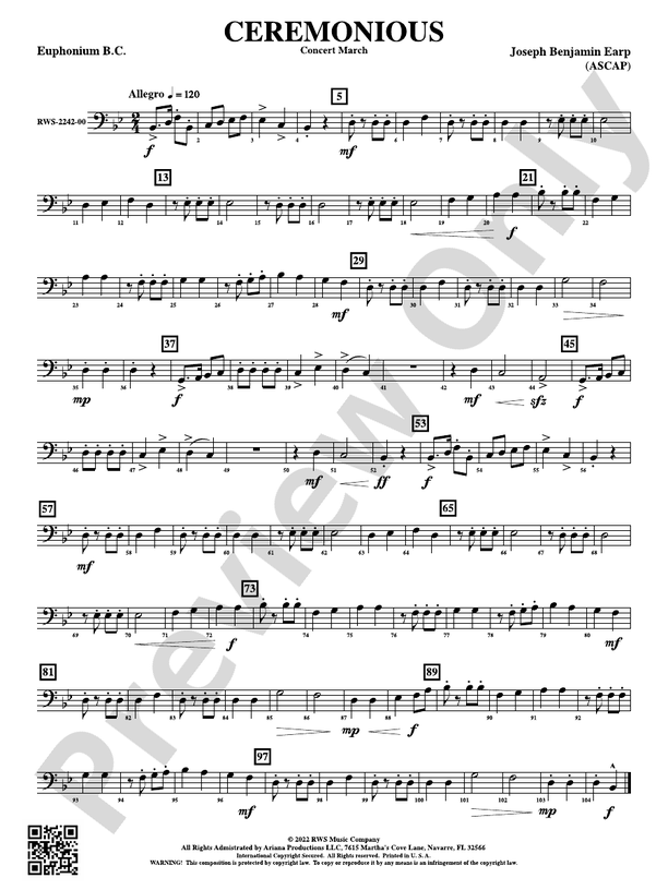 Ceremonious - Concert March: Baritone B.C.: Baritone B.C. Part: Joseph ...
