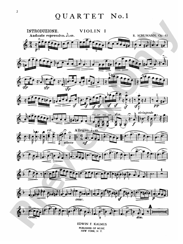 String Quartets, Op. 41, Nos. 1, 2 & 3: 1st Violin: 1st Violin Part - Digital Sheet Music Download