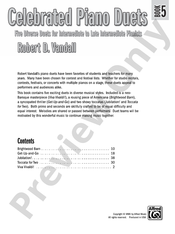 Celebrated Piano Duets, Book 5: Five Diverse Duets for Intermediate to ...