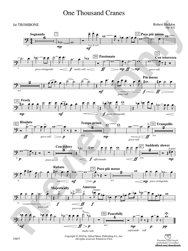One Thousand Cranes: 1st Trombone: 1st Trombone Part - Digital Sheet Music Download