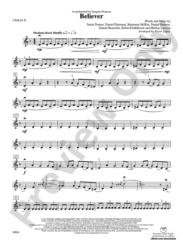Believer: 2nd Violin: 2nd Violin Part - Digital Sheet Music Download