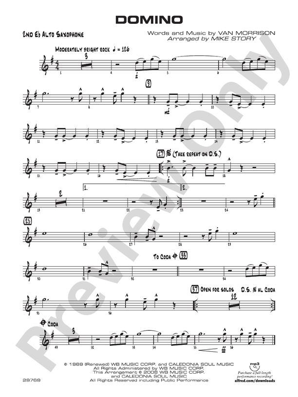 Domino: 2nd E-flat Alto Saxophone: 2nd E-flat Alto Saxophone Part - Digital Sheet Music Download