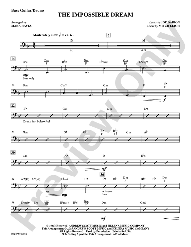 The Impossible Dream: Electric Bass / Drumset: Electric Bass / Drumset Part: Mitch Leigh ...