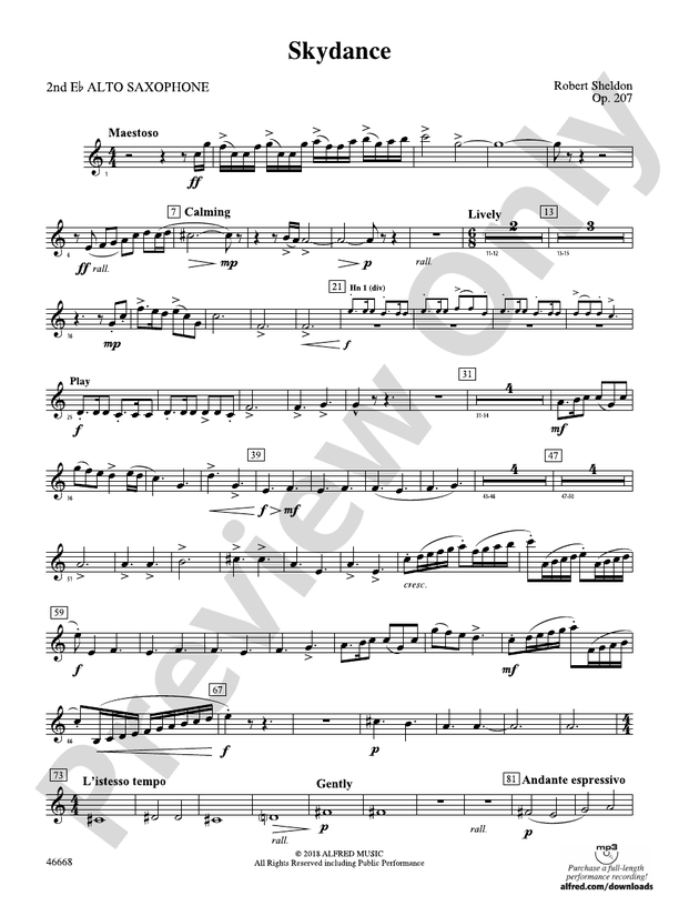 Skydance: 2nd E-flat Alto Saxophone: 2nd E-flat Alto Saxophone Part - Digital Sheet Music Download