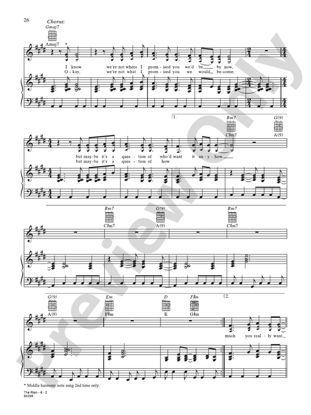 The Rain: Piano/Vocal/Chords: Swell Season - Digital Sheet Music Download