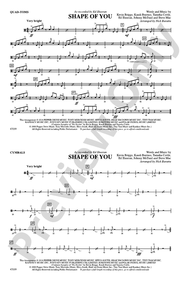 Shape of You: Quad-Toms: Quad-Toms Part - Digital Sheet Music Download
