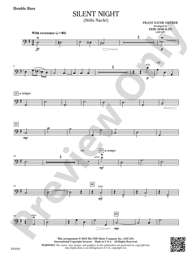 Silent Night: Double Bass: Double Bass Part: Franz Xavier Gruber ...