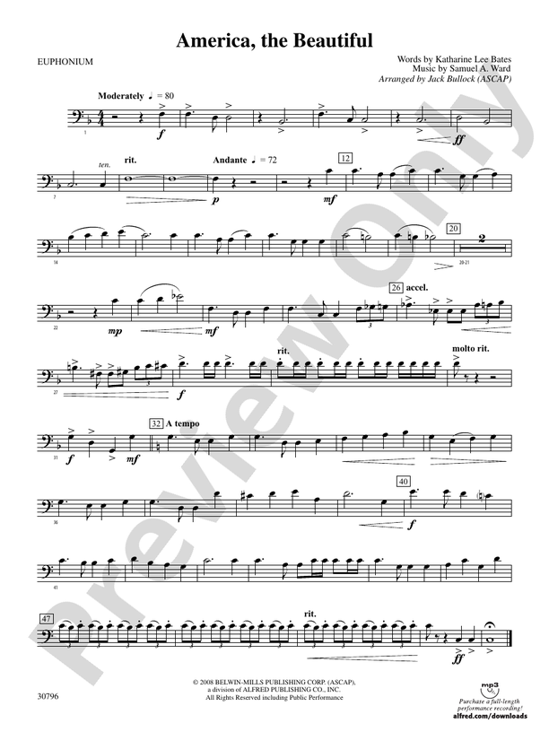 America, the Beautiful: Baritone B.C.: Baritone B.C. Part - Digital ...