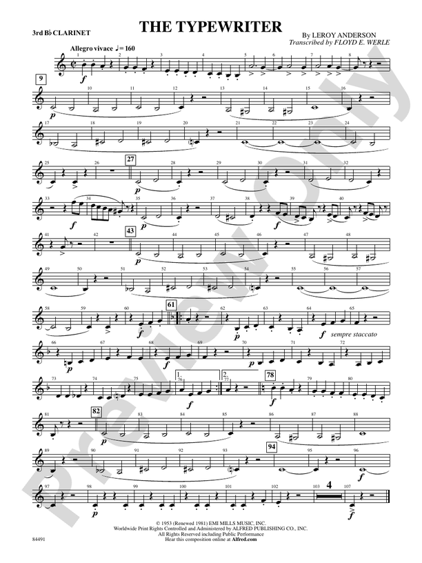 The Typewriter: 3rd B-flat Clarinet: 3rd B-flat Clarinet Part - Digital ...
