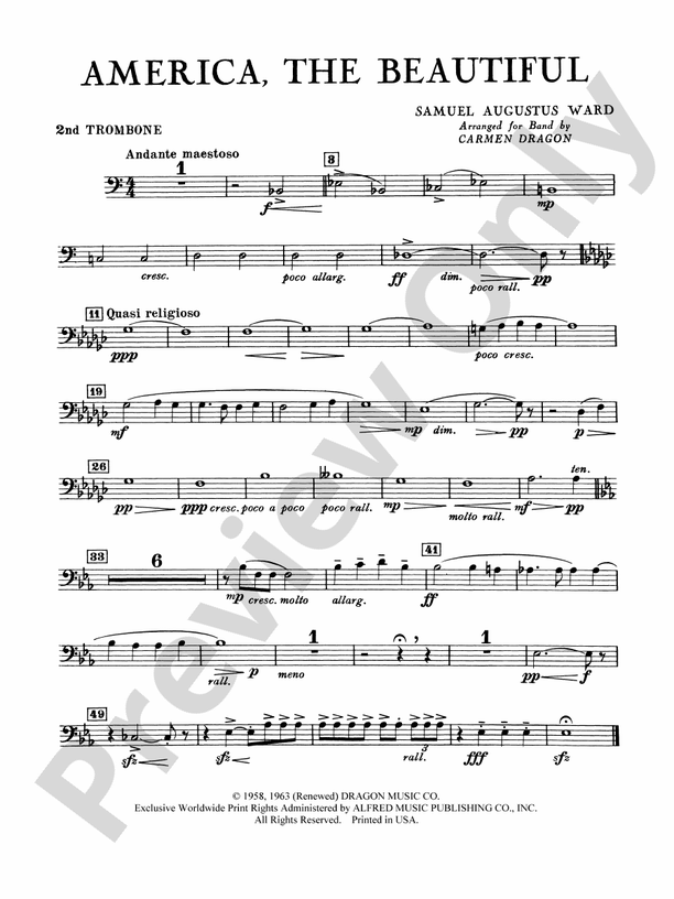 America the Beautiful: 2nd Trombone: 2nd Trombone Part - Digital Sheet Music Download