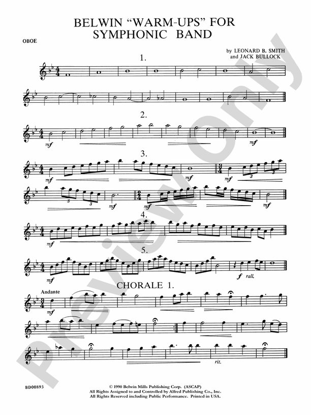 Belwin "Warm-Ups" for Symphonic Band: Oboe: Oboe Part - Digital Sheet ...