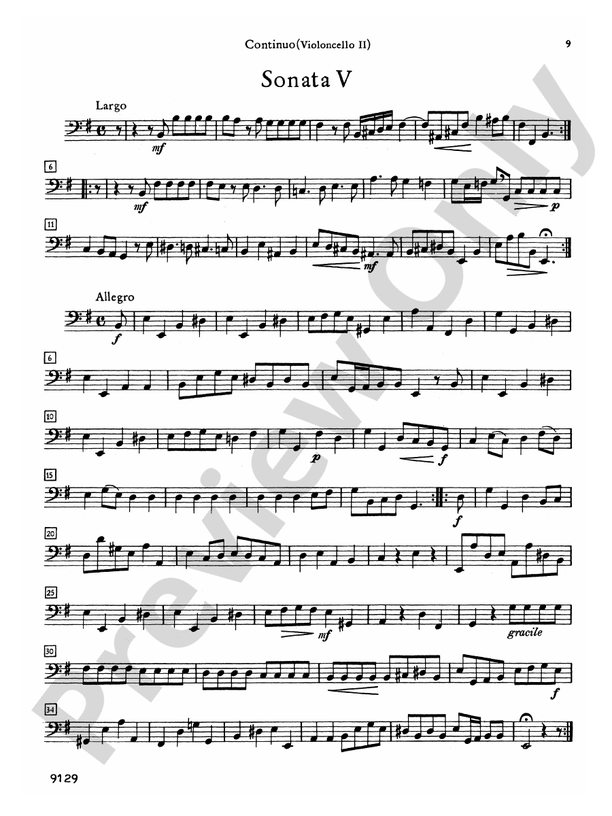 Vivaldi: Six Sonatas for Cello and Basso Continuo: Sonata No. 5, E Minor (Cello II) Part ...