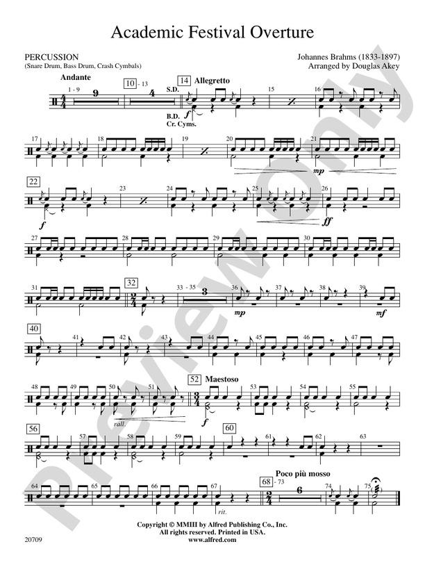 Academic Festival Overture: 1st Percussion: 1st Percussion Part ...