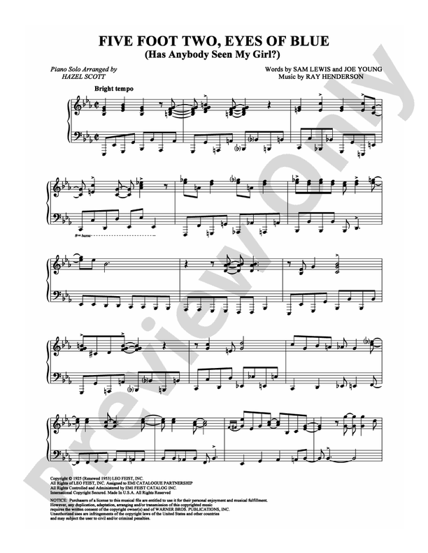 Five Foot Two, Eyes of Blue (Has Anybody Seen My Girl?): Piano: Ray ...