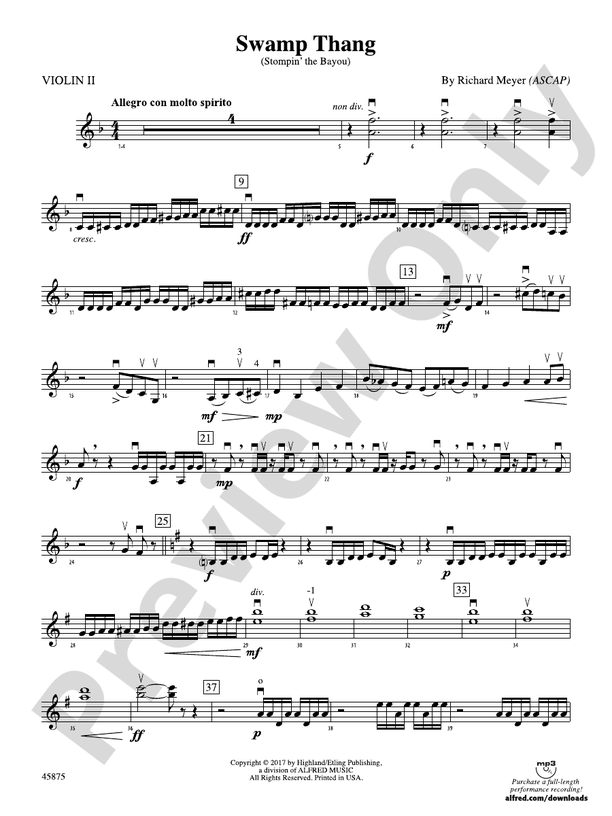 Swamp Thang: 2nd Violin: 2nd Violin Part - Digital Sheet Music Download