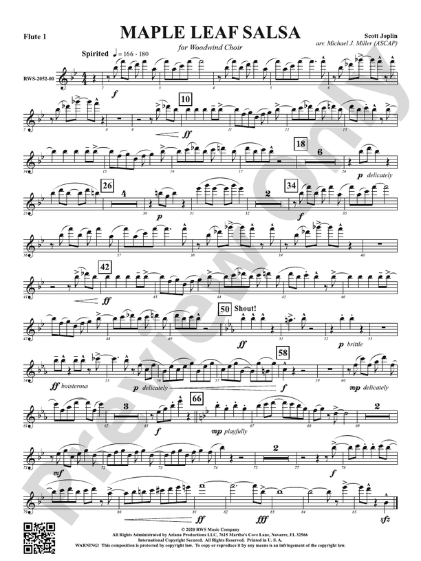 Maple Leaf Salsa - For Woodwind Choir: 1st Flute: 1st Flute Part: Scott ...