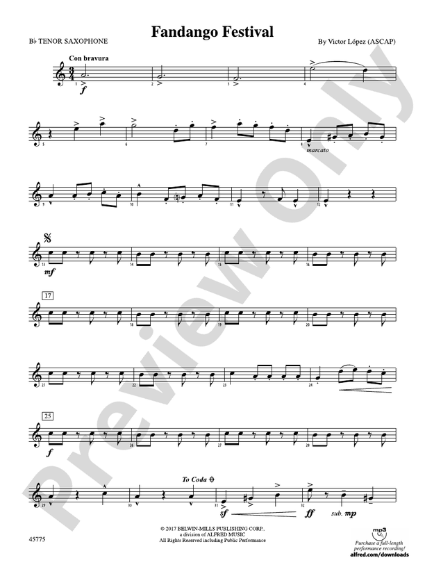 Fandango Festival: B-flat Tenor Saxophone: B-flat Tenor Saxophone Part - Digital Sheet Music ...
