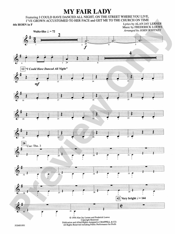 My Fair Lady (Medley): 4th F Horn: 4th F Horn Part - Digital Sheet Music Download