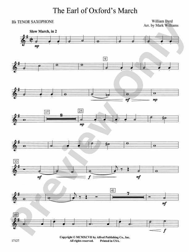 Earl Of Oxfords March B Flat Tenor Saxophone B Flat Tenor Saxophone