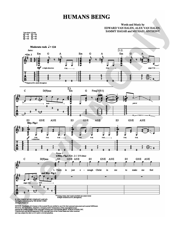 Humans Being: Guitar TAB: Van Halen - Digital Sheet Music Download