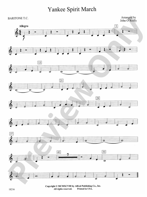 Yankee Spirit March: Baritone T.C.: Baritone T.C. Part - Digital Sheet ...