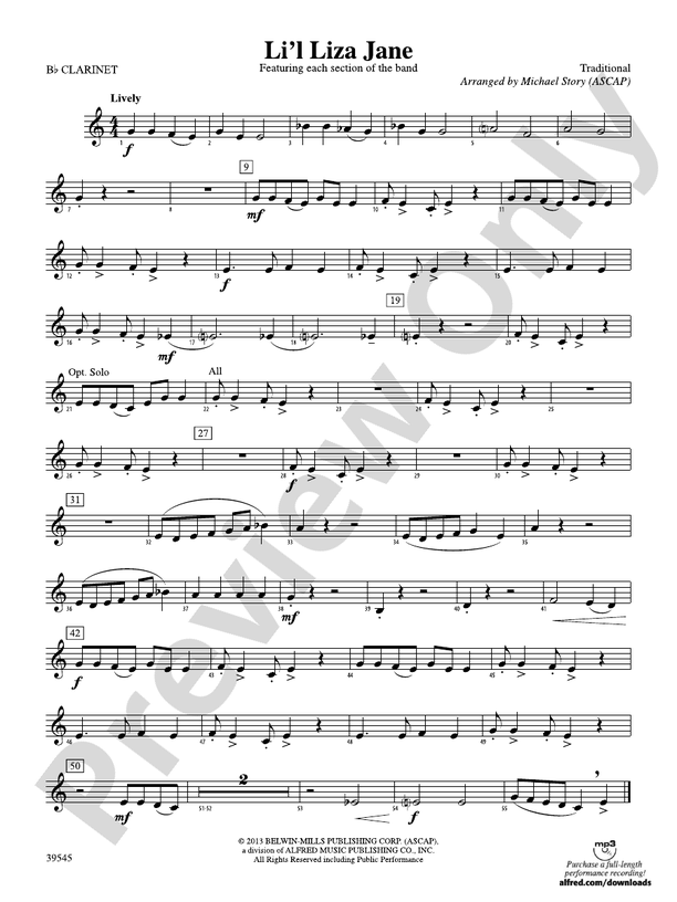 Li'l Liza Jane: 1st B-flat Clarinet: 1st B-flat Clarinet Part - Digital ...