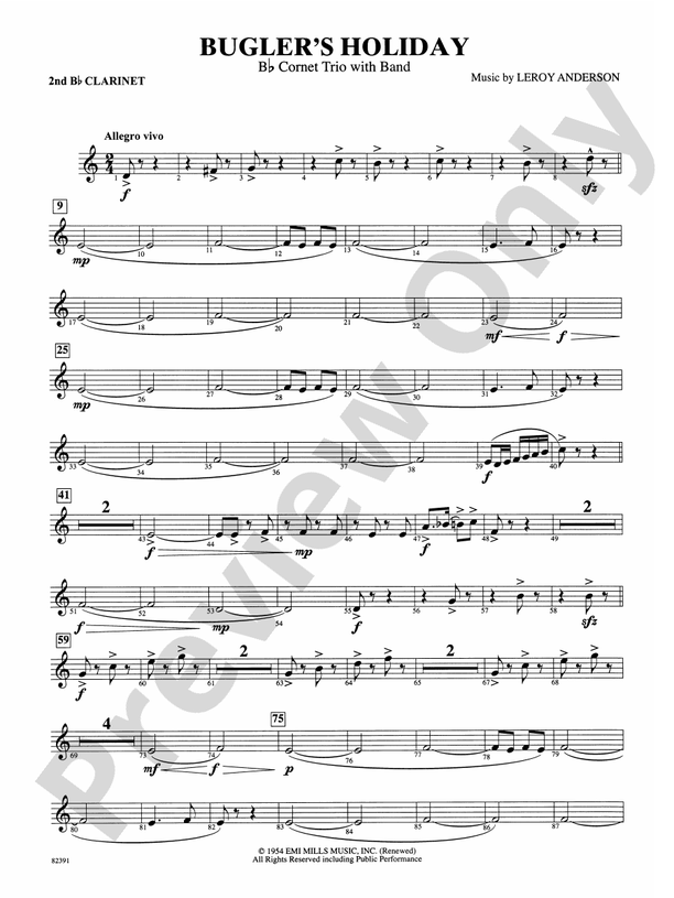 Bugler's Holiday (with Cornet Trio): 2nd B-flat Clarinet: 2nd B-flat Clarinet Part - Digital ...
