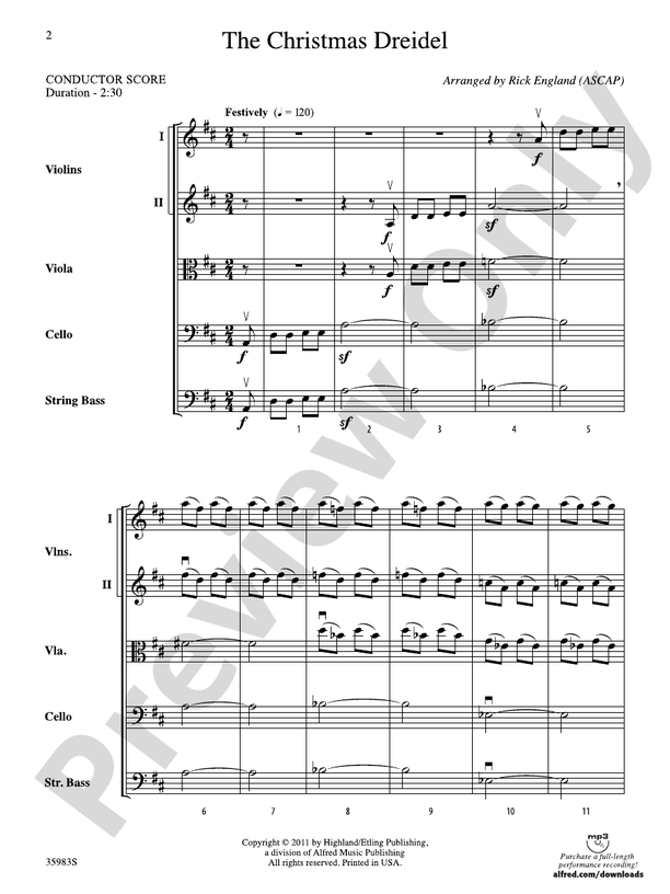 The Christmas Dreidel: String Orchestra Conductor Score & Parts ...