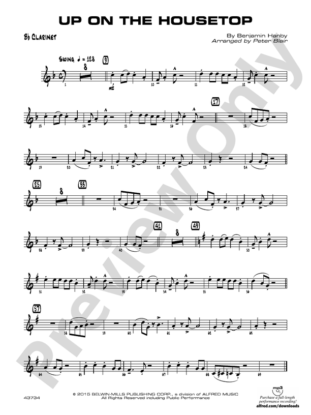 Up on the Housetop: 1st B-flat Clarinet: 1st B-flat Clarinet Part ...