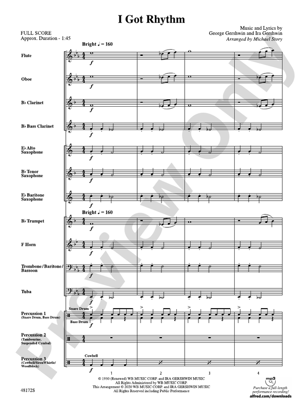 I Got Rhythm: Concert Band Conductor Score & Parts: George Gershwin ...