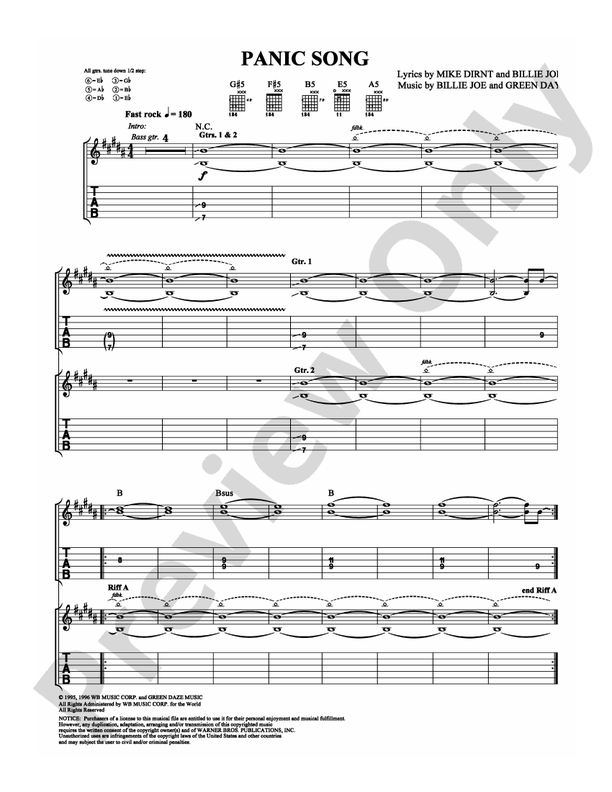 Panic Song: Guitar TAB: Green Day - Digital Sheet Music Download