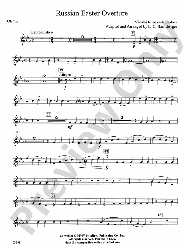 Russian Easter Overture: Oboe: Oboe Part - Digital Sheet Music Download