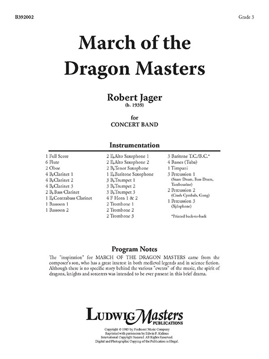 March of the Dragon Masters: Concert Band Conductor Score: Robert Jager ...