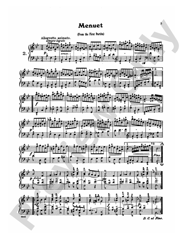 Bach: Twenty One Favorite Pieces: Menuet from the First Partita (B flat) Part - Digital Sheet ...