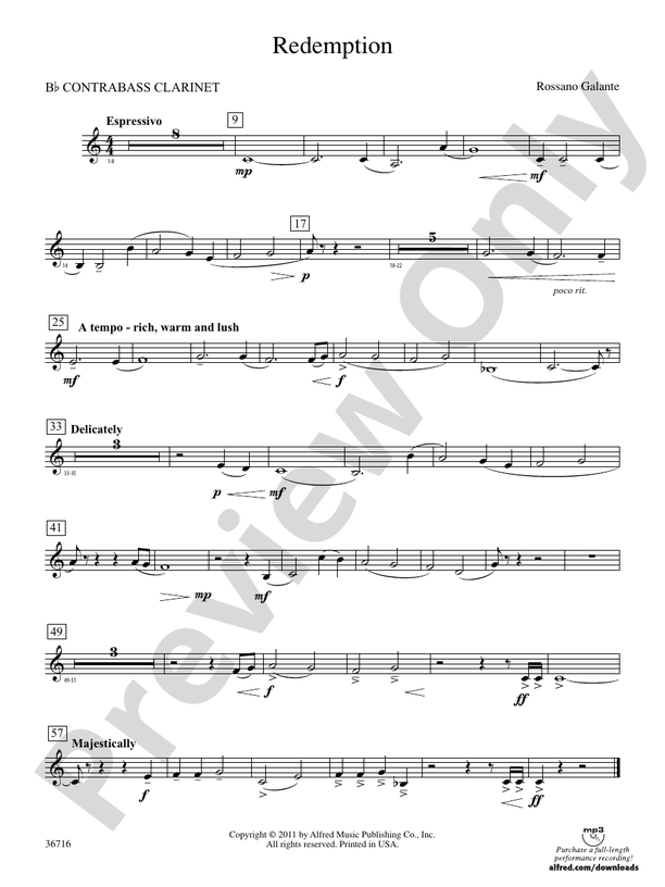 Redemption: (wp) B-flat Contrabass Clarinet: (wp) B-flat Contrabass Clarinet World Part ...